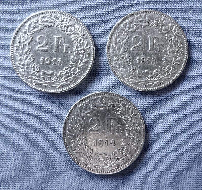 3 x 2 Franken Silbermünzen 1911-1913-1914 ab nur 1.00 Fr !!! (Gebraucht) in Camignolo für CHF 16 ...