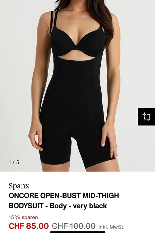 Spanx ONCORE OPEN-BUST MID-THIGH BODYSUIT-Body-very black (Neu und originalverpackt) in ...