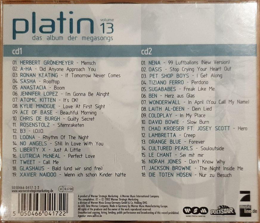 Platin Vol.13 - Album der Megastars, 2CD Hit Sampler 2002 (Gebraucht ...