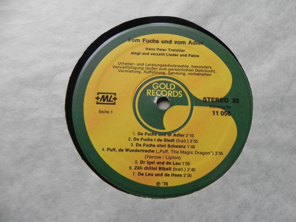 LP Schweiz Hans Peter Treichler 1978 vom Fuchs & vom Adler (Gebraucht ...