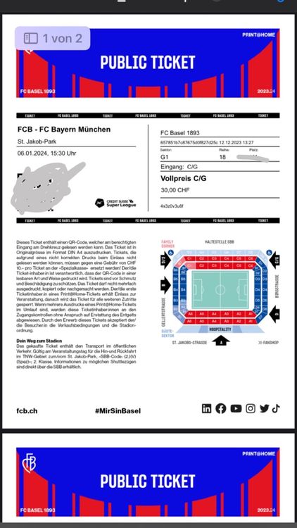 2 Tickets Fc Basel vs Bayern G1 Reihe 18 (Neu und originalverpackt) in ...