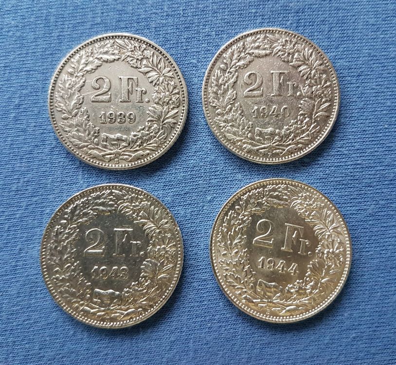 4 x 2 Fr Silbermünzen 1939-1940-1943-1944 Serie ab nur 1 Fr! (Gebraucht) in Camignolo für CHF 23 ...