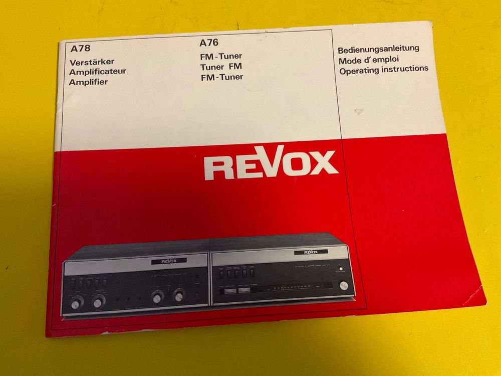 ReVox A 78 / A 76 Bedienungsanleitung (Gebraucht) in Langenthal für CHF 12 – mit Lieferung auf ...