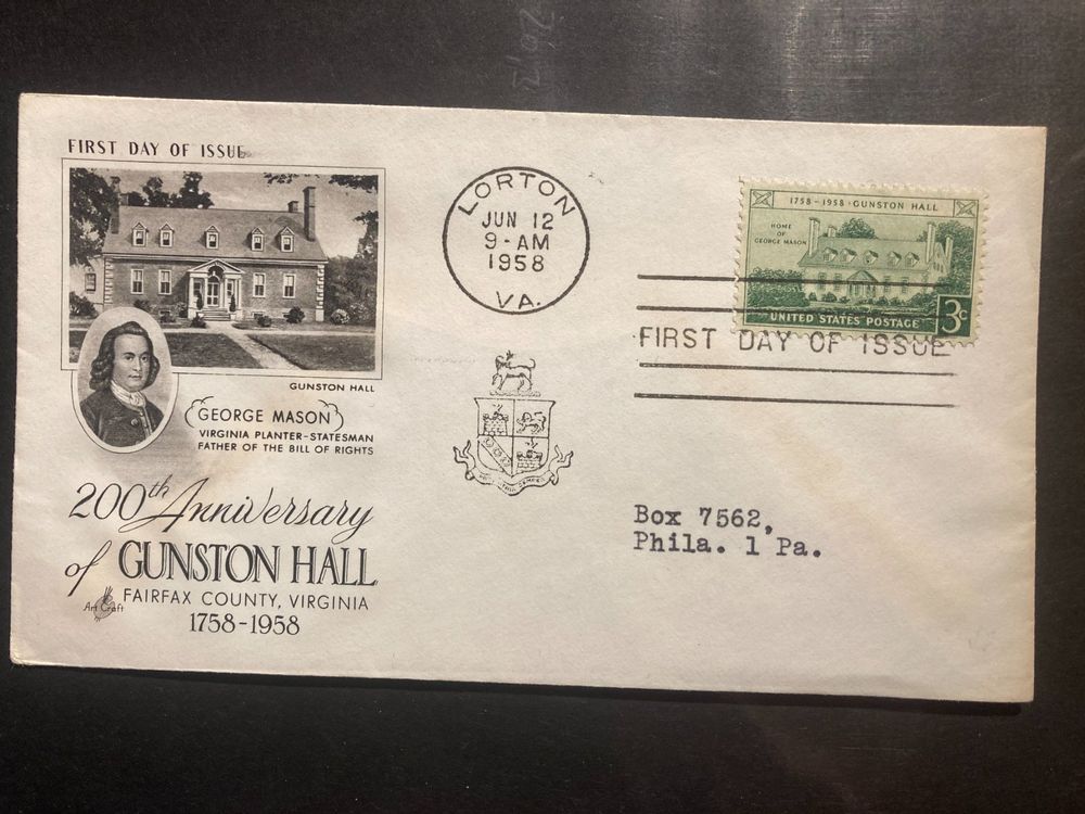 USA 1958 illustrierter FDC Gunston Hall Geb.Haus G. Mason (Gebraucht ...