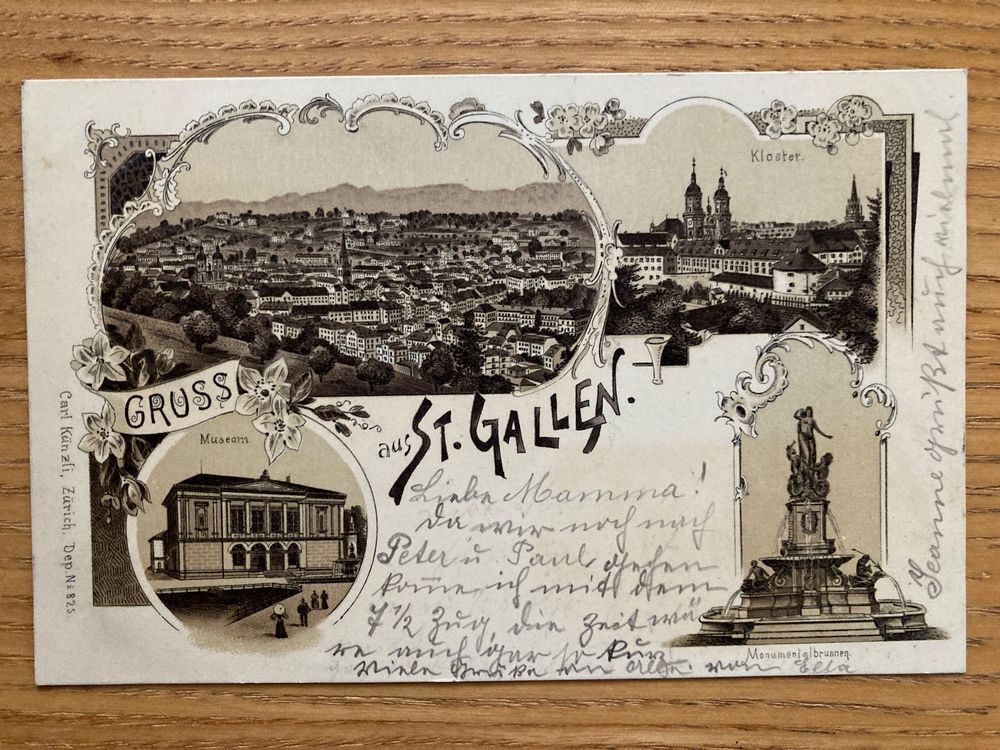 Postkarte Litho „Gruss aus St.Gallen“, gelaufen 1898 (Gebraucht) in Urtenen-Schönbühl für CHF 7 ...