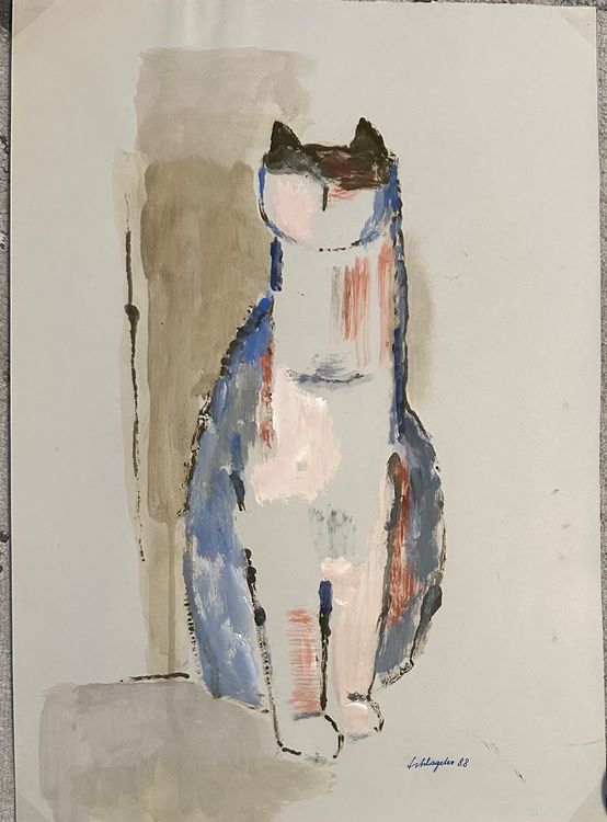 Karl Schlageter (1894-1990) Gouache Katze Gemälde | Kaufen auf Ricardo