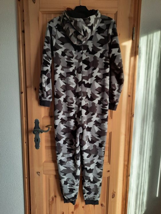 Einteiler Overall Fasnacht Pyjama Kapuze grau 164 kuschelig | Acheter ...