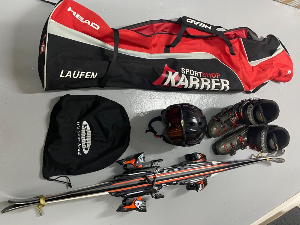 Ski-Set: Ski, Skisack, Stöcke, Schuhe, Helm, Ski-Brille | Kaufen auf ...
