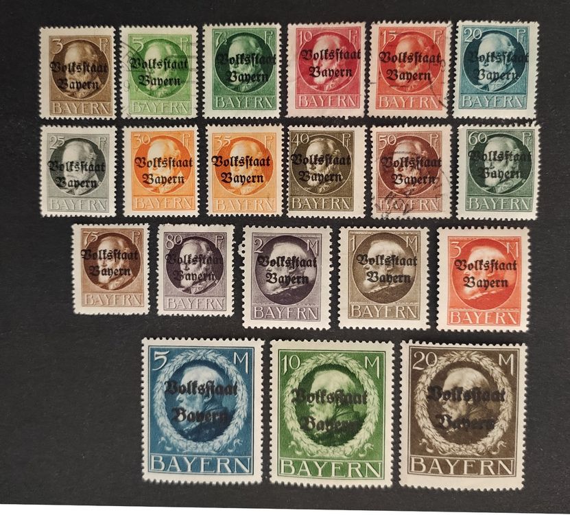 Bayern 1919, König Ludwig III, Ovpt."Volksstaat Bayern",Satz (Gebraucht ...