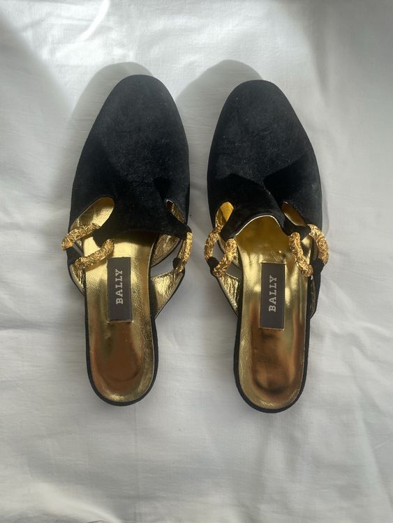 Vintage Bally Wildleder Mules Slip on, schwarz gold, Gr. 37 | Kaufen ...