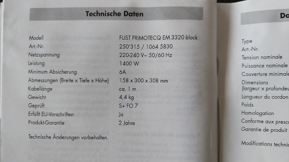 Espressomaschine mit Siebträger, Fust Primotecq EM3320 black (Neuf avec ...