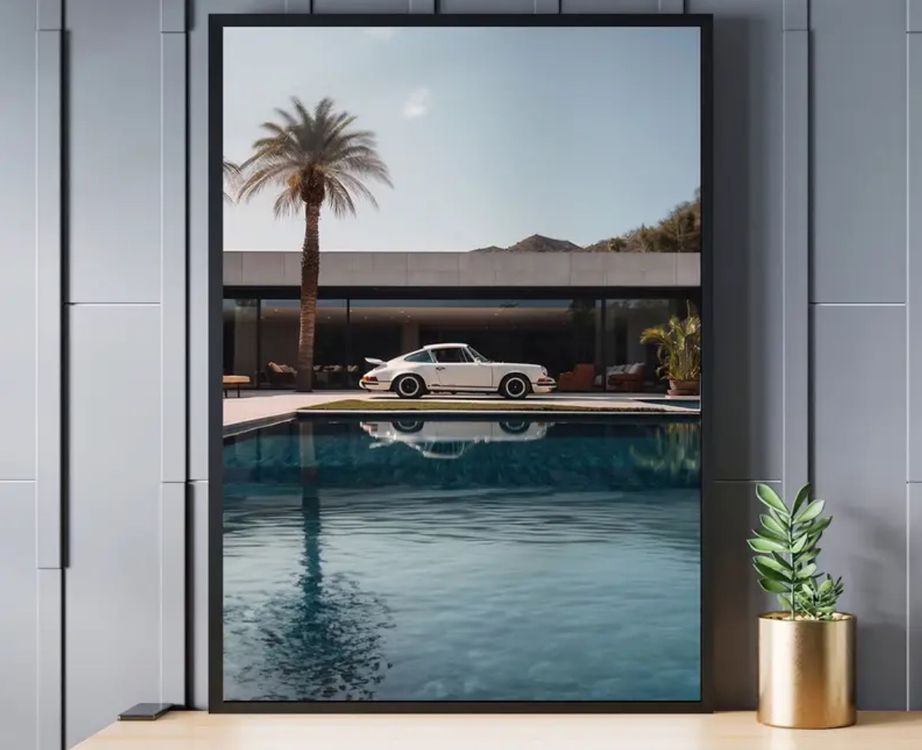 PORSCHE 911 POOL Leinwandbild 40x60cm NEU (Rahmenlos) (Neu und ...