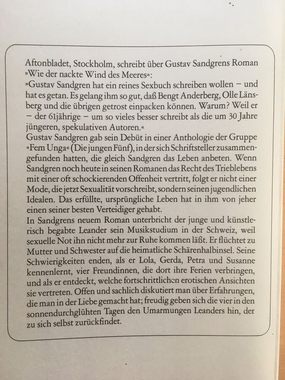 Wie der nackte Wind des Meeres; Gustav Sandgren (Gebraucht) in Grenchen ...