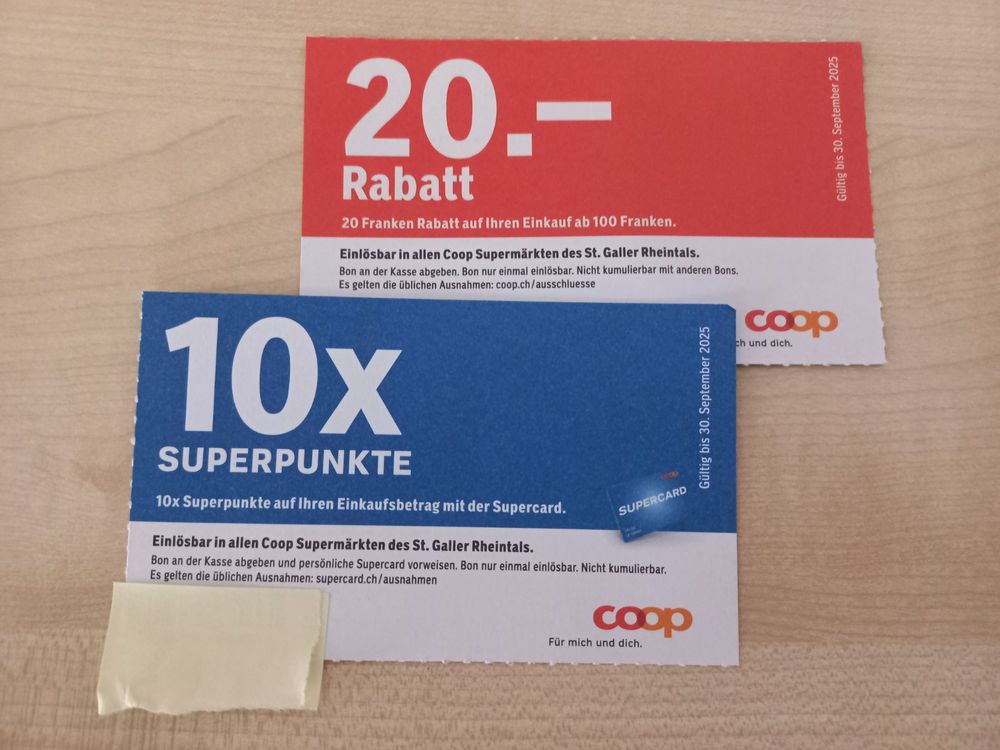 20 Franken Rabatt plus 10 x superpunkte coop Gutschein (Gebraucht) in ...