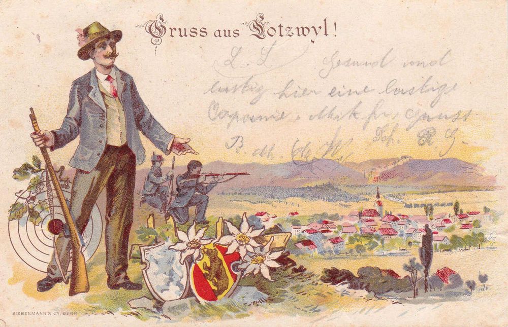 AK 1901, "Gruss aus Lotzwyl!", farbige Lithokarte, (D'occasion) à Wenslingen pour CHF 5 – avec ...