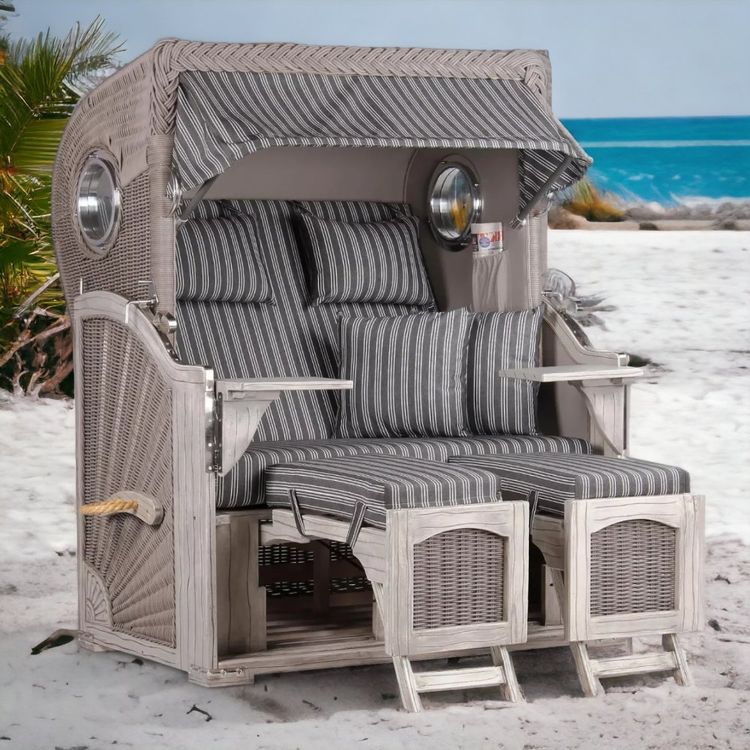 2-Sitzer Mahagoni Strandkorb + Bullaugen Washed Grey Design | Kaufen ...