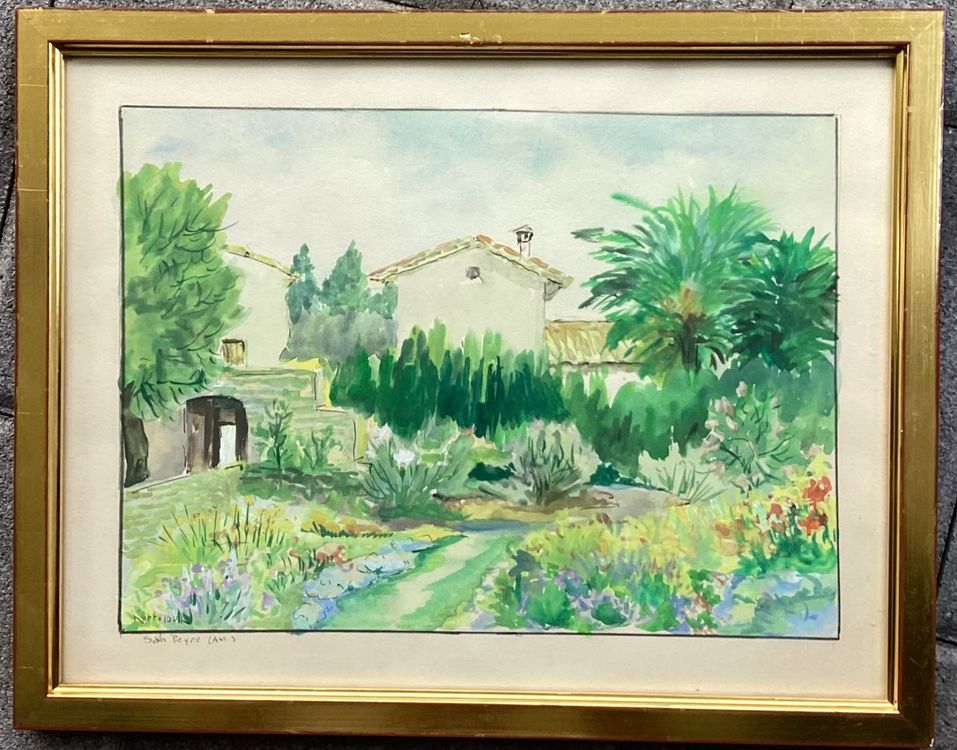 Farbenfrohes Gartenszene Aquarell Unleserlich Signiert | Kaufen auf Ricardo