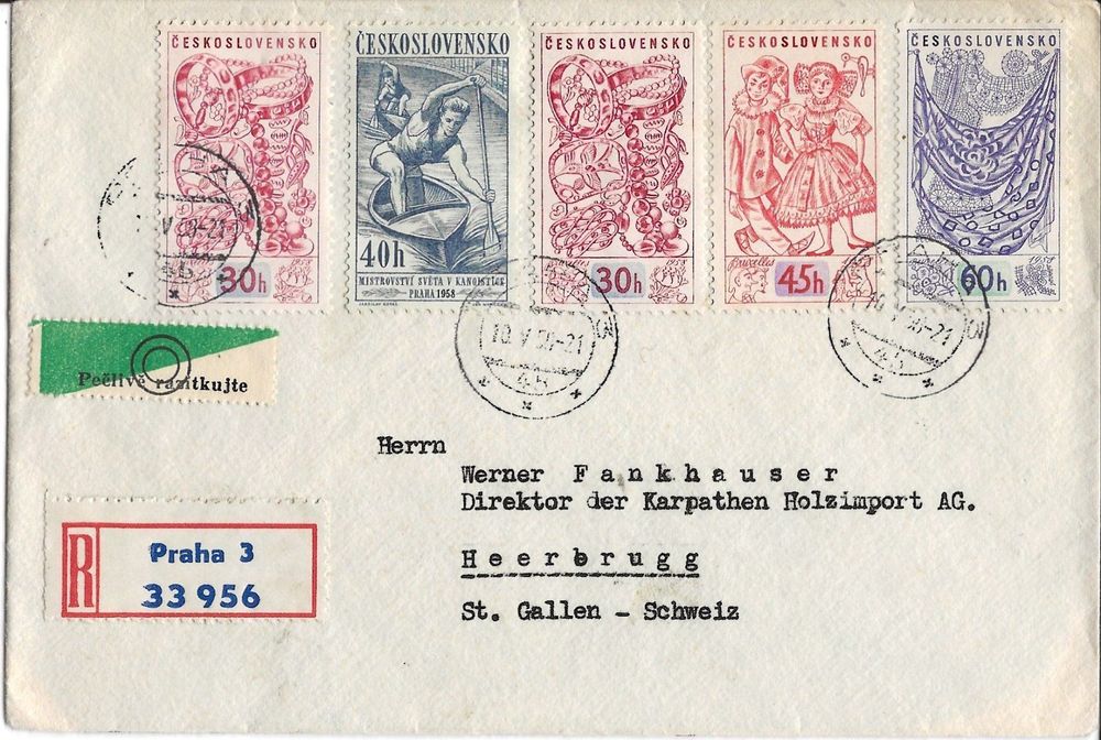 R-Brief, 1938, Tschechoslowakei - Heerbrugg, Sonderbrief (Gebraucht) in Frauenfeld für CHF 7.8 ...