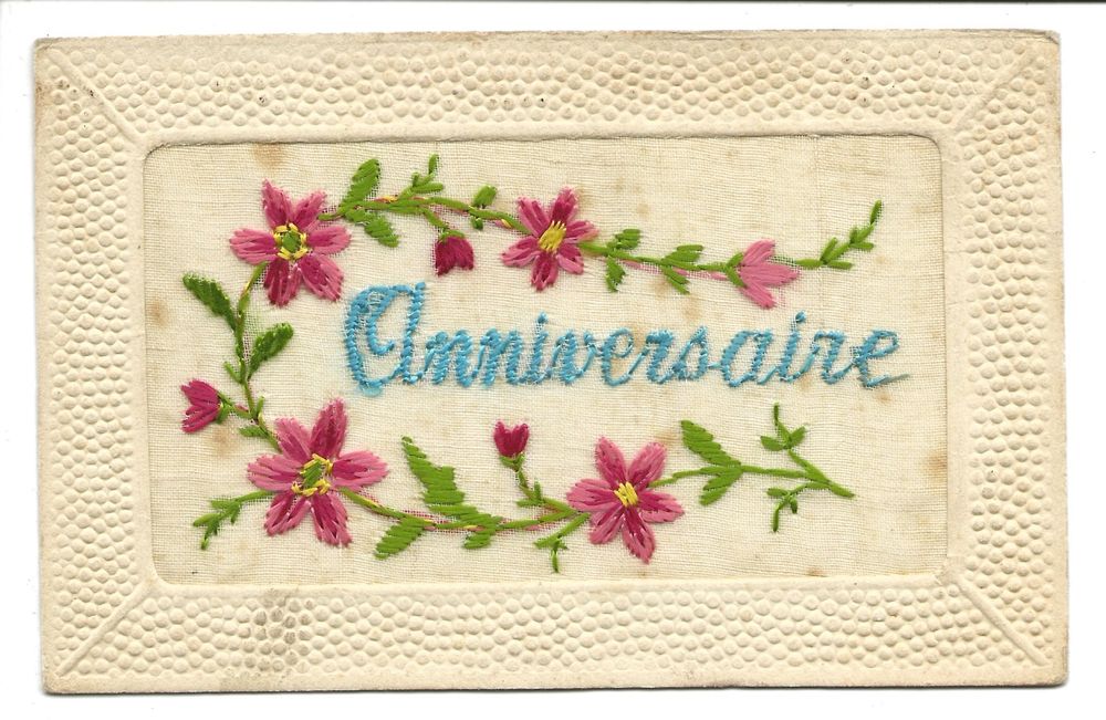Seidenkarte - gestickt - Geburtstag - Anniversaire - um 1915 (Gebraucht) in Engelburg für CHF 7. ...