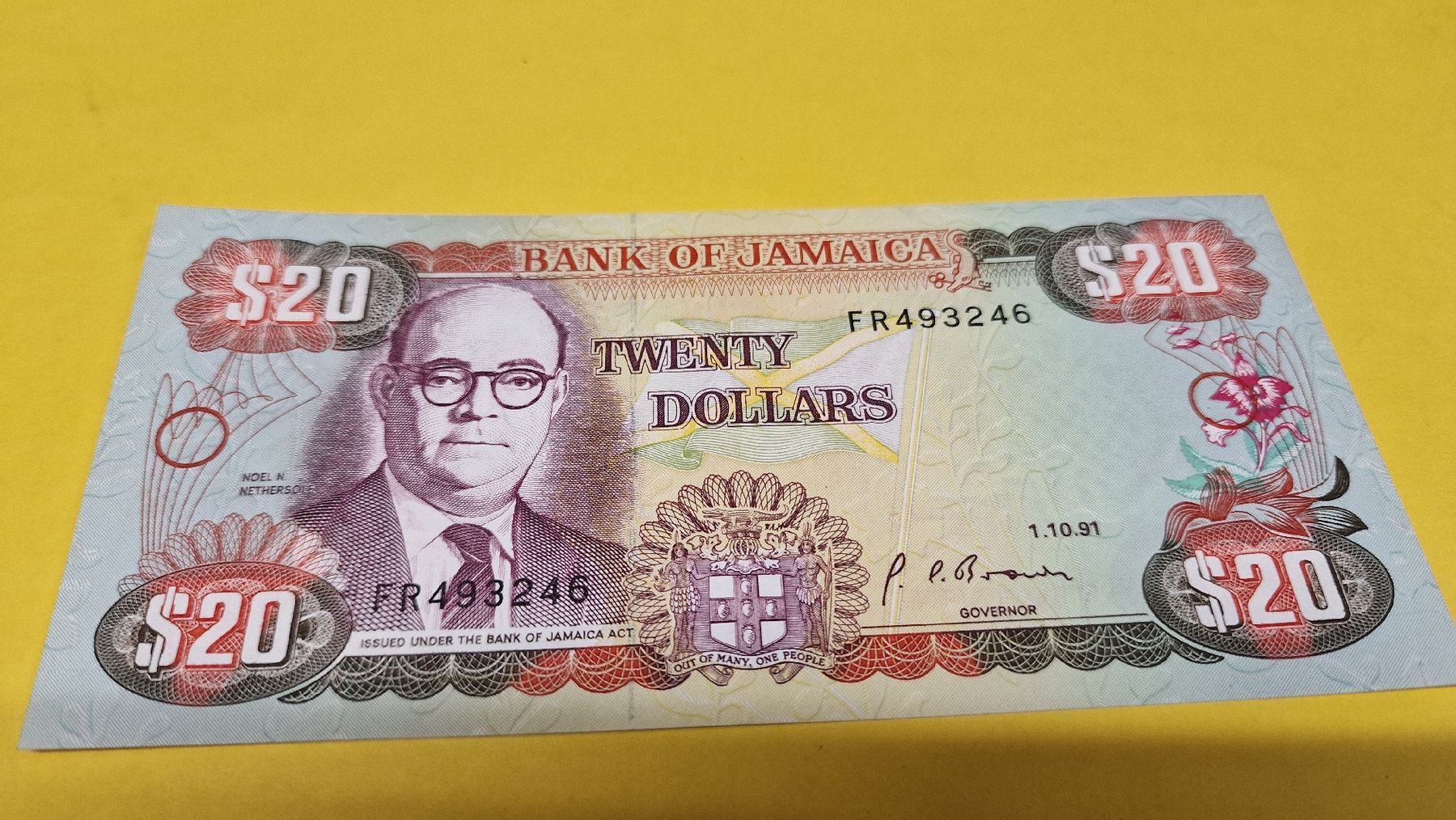 Seltene 20 Dollar Banknote aus Jamaica, Jahrgang 1991 (Neu und ...