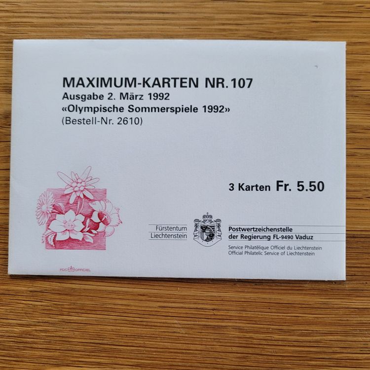 Maximum Karte 1992 MK/ Nr. 107 Vaduz Lichtenstein (Gebraucht) in Biel/Bienne für CHF 2 – mit ...