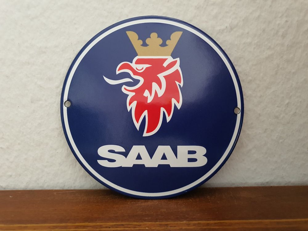 Emailschild SAAB Automobil Logo Emaille Schild Reklame Retro (Neu ...