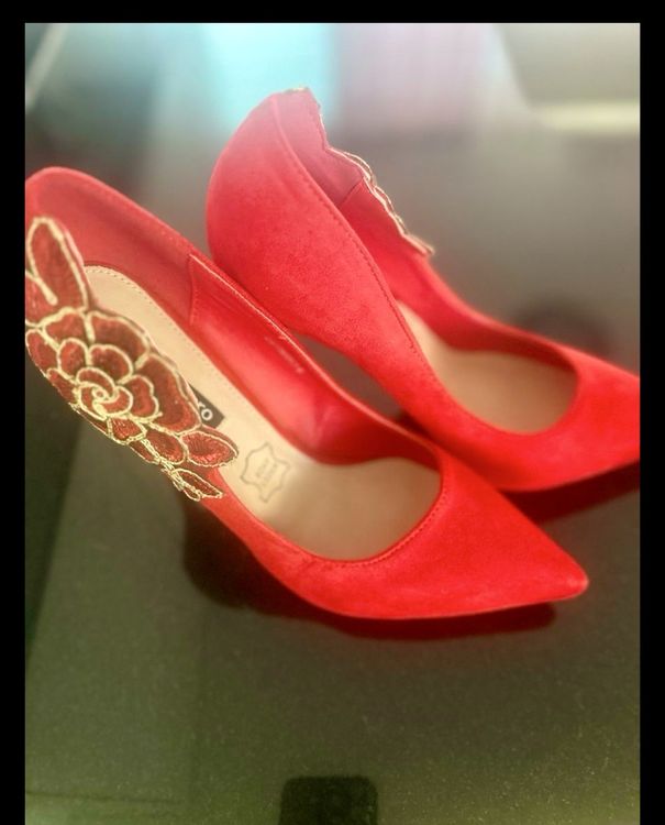Red high heels, Rose embroidery, Stilettos, Leather | Kaufen auf Ricardo