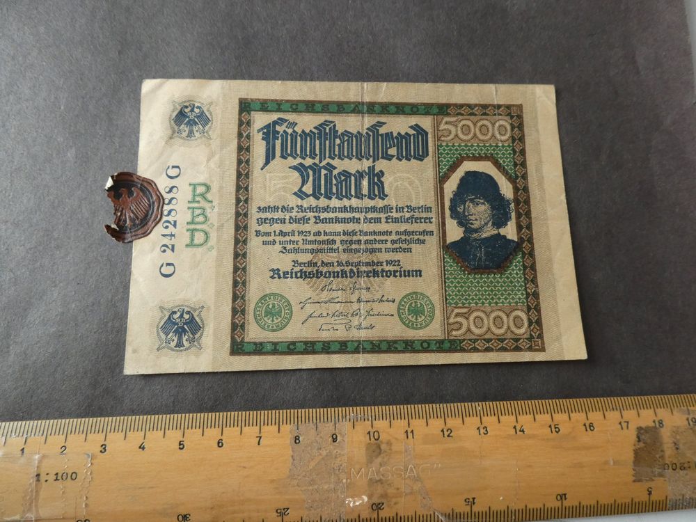 Dt. Reich 1922, 5000 Mark - mit Banksigel (Gebraucht) in Hinterforst ...