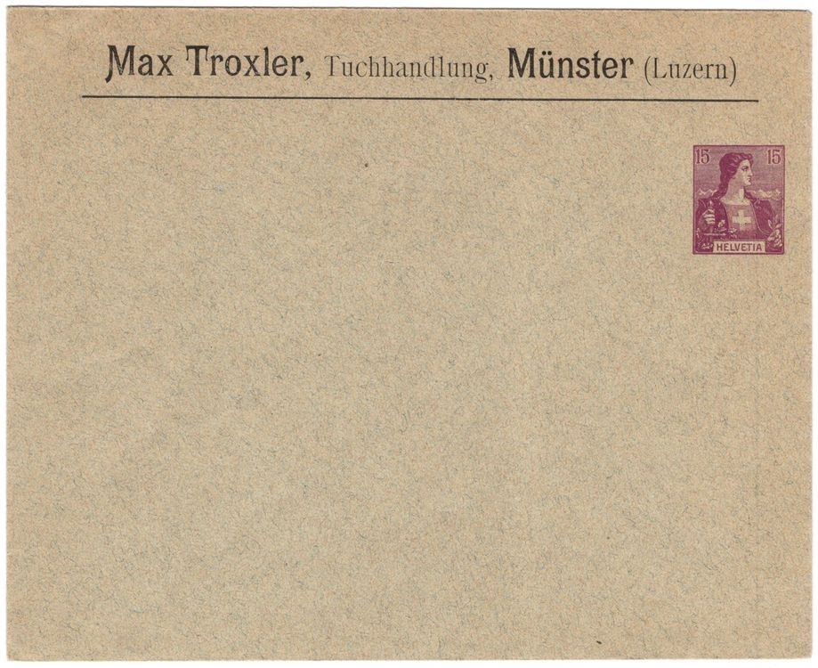 15 Rp. Helvetia Privatganzsache von Max Troxler in MÜNSTER (Neu (gemäss ...