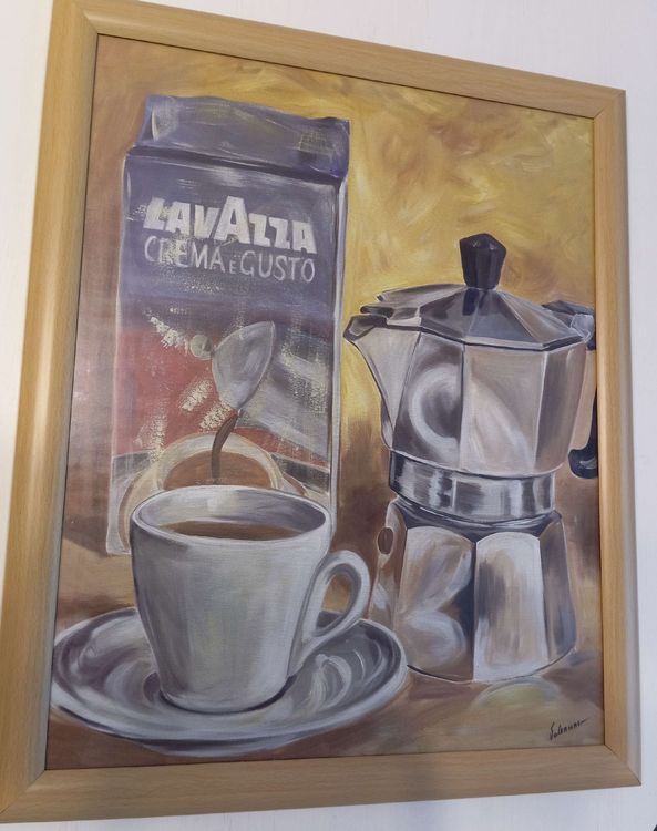 Gemälde: Kaffeestilleben mit Lavazza und Moka Kanne (Neu (gemäss ...