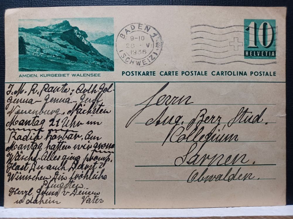 Bildpostkarte AMDEN Kurgebiet Walensee, 1936 | Kaufen auf Ricardo