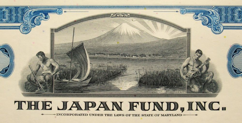 orig. THE JAPAN FUND, INC. certificate Fuji w/mirror view(!) (Gebraucht ...