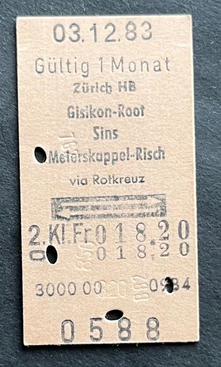 Zürich HB Gisikon-Root Sins Meierskappel-Risch /1983 (Gebraucht) in Wabern für CHF 2 – mit ...