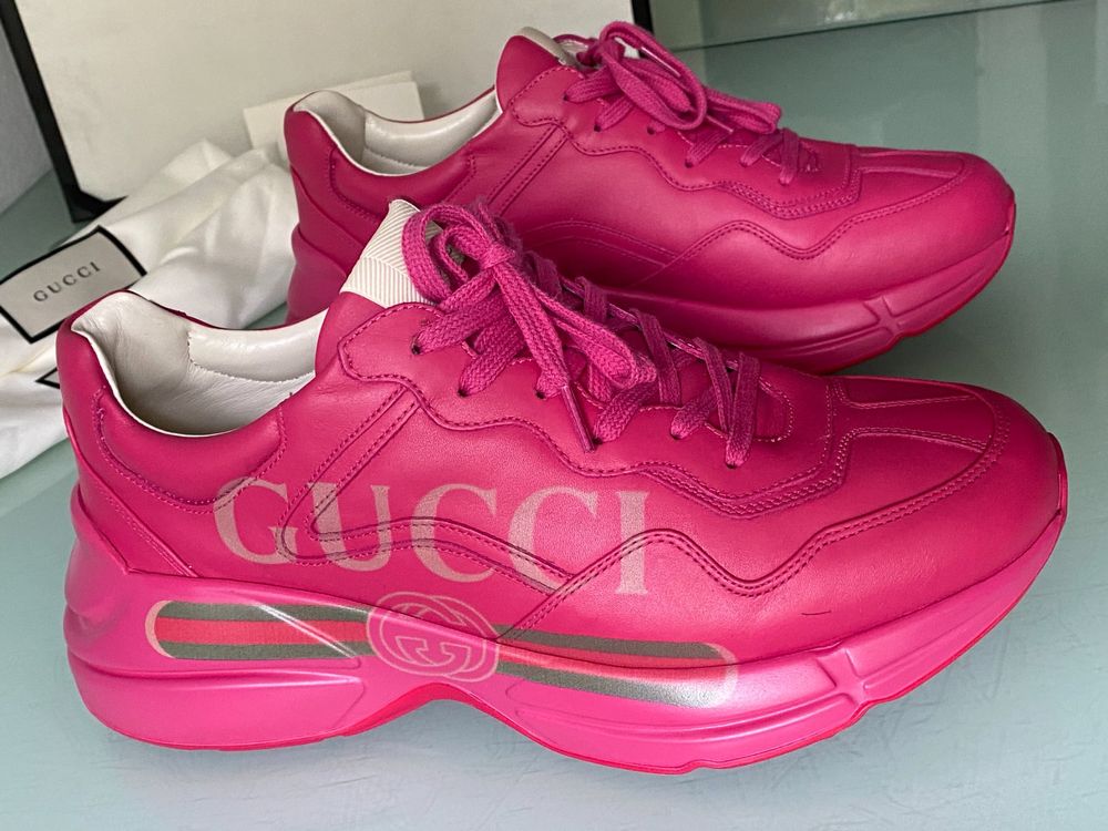 GUCCI Rython Pink / Rosa Low Top Leder Sneakers 42 NEUE (Neu (gemäss ...