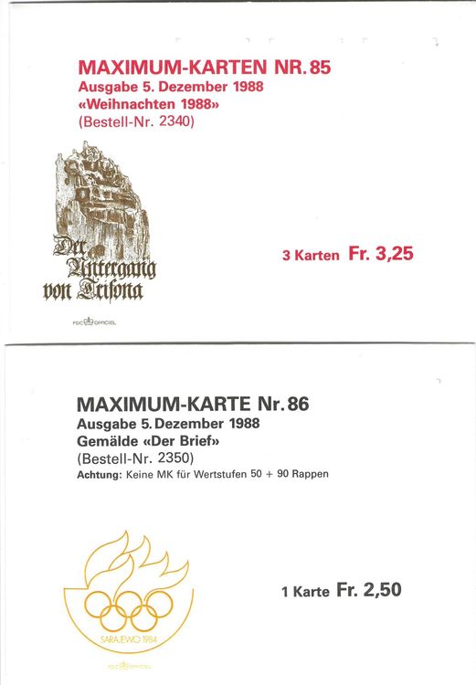 Lichtenstein Maximumkarten No. 85+86 original verpackt | Kaufen auf Ricardo