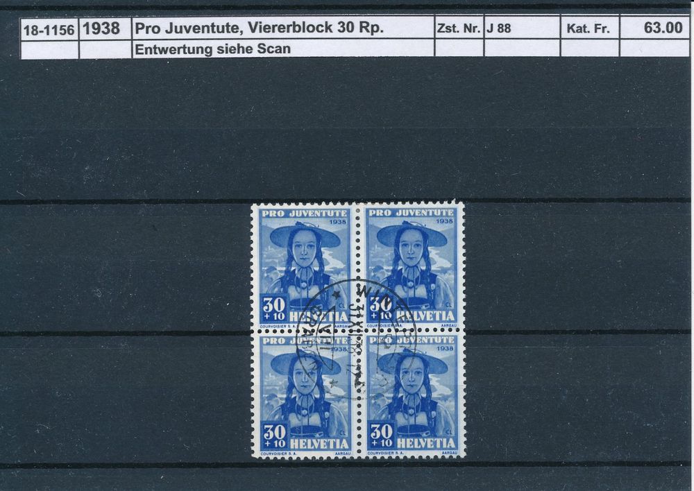 1938 Pro Juventute - 30 Rp. Viererblock | Kaufen auf Ricardo