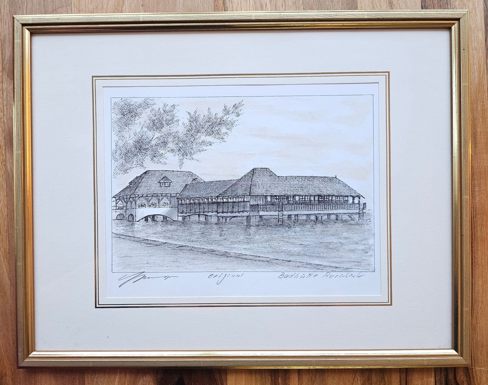 Von Curt Schwizer gezeichnetes Bild der Badhütte Rorschach (Neu (gemäss ...