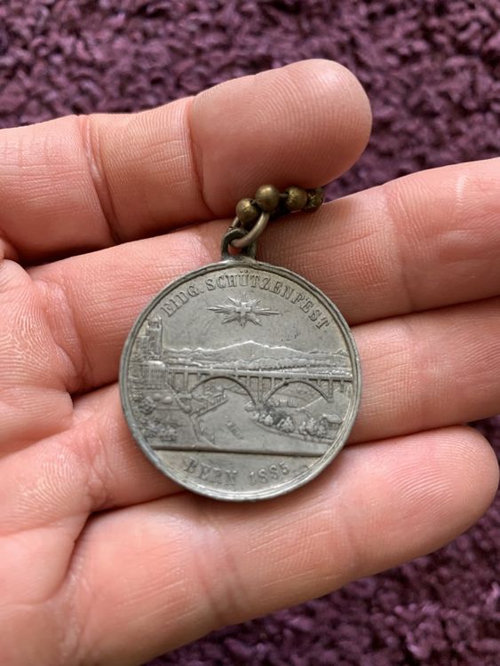 Eidgenössisches Schützenfest Bern 1885, Medaille, zinn (Gebraucht) in Lyss für CHF 25 – mit ...