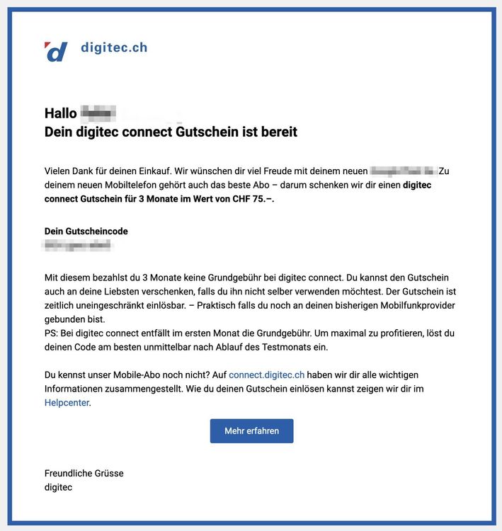 Gutschein für Digitec Connect Mobile-Abo (Neu (gemäss Beschreibung)) in ...