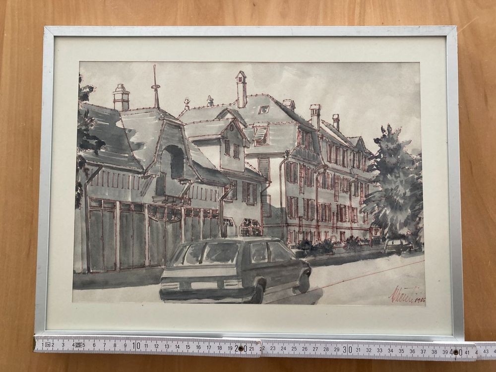 Aquarell Zeichnung Original sign. Herrli '86 Städtli Nidau | Kaufen auf Ricardo