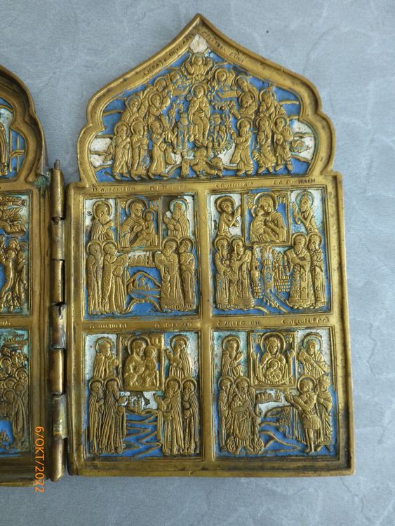 Antike Ikone, Reisealtar mit Email blau, weiss, grün | Kaufen auf Ricardo