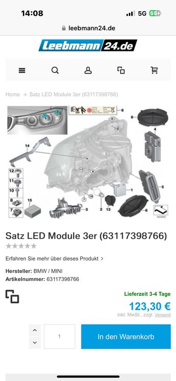 BMW F30 F31 LED Module Standlicht 63117398766 (Gebraucht) in uster für ...