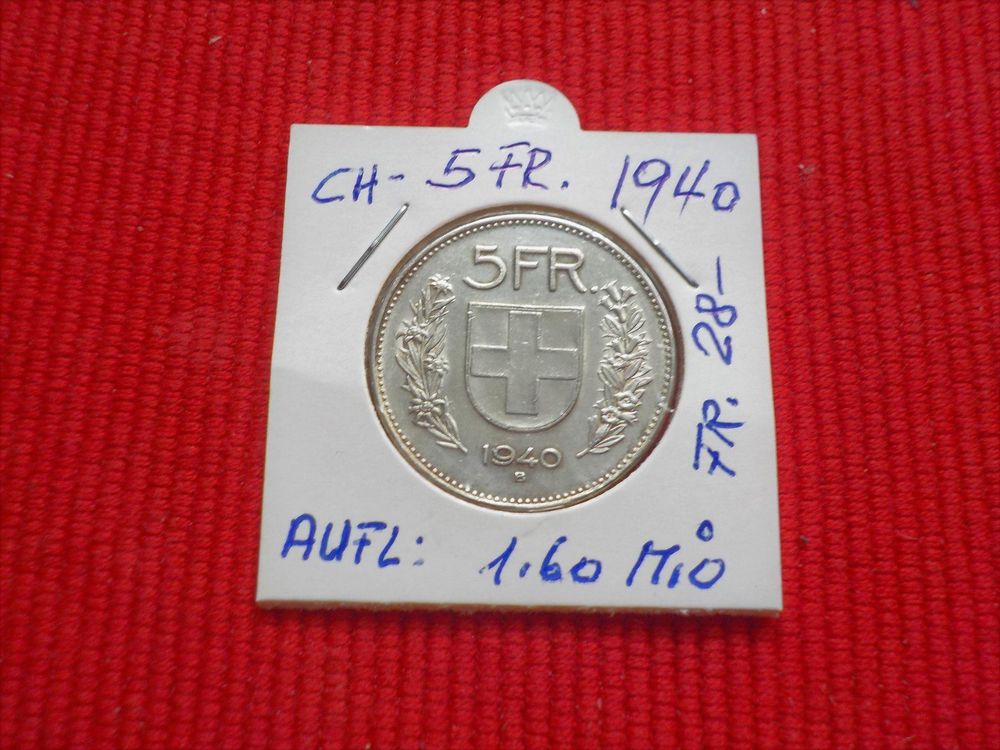 CH- SILBER 5 Fr. 1940 Auflage 1.60 Mio | Kaufen auf Ricardo