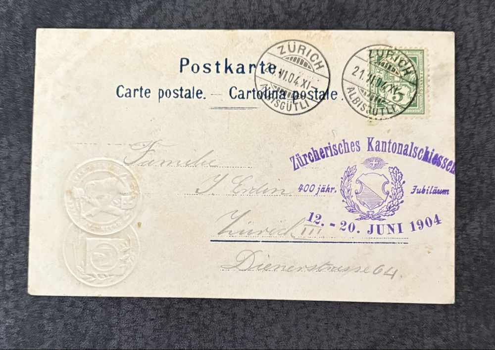 Carte postale ancienne Tir Cantonal Zurich 1904 rare! (D'occasion) à Carouge GE pour CHF 80 ...