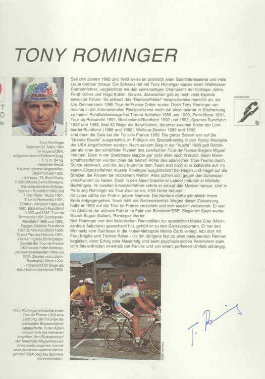 Autogramm von Tony Rominger (Gebraucht) in Unterentfelden für CHF 9 ...