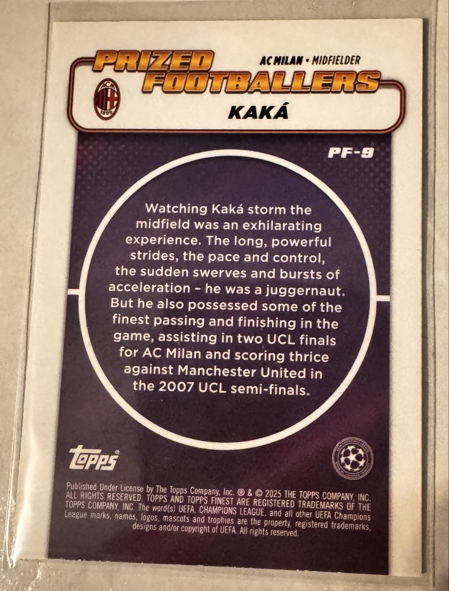 Kaka 2024-25 Topps Finest UEFA AC Milan Prized Footballers (Neu (gemäss ...