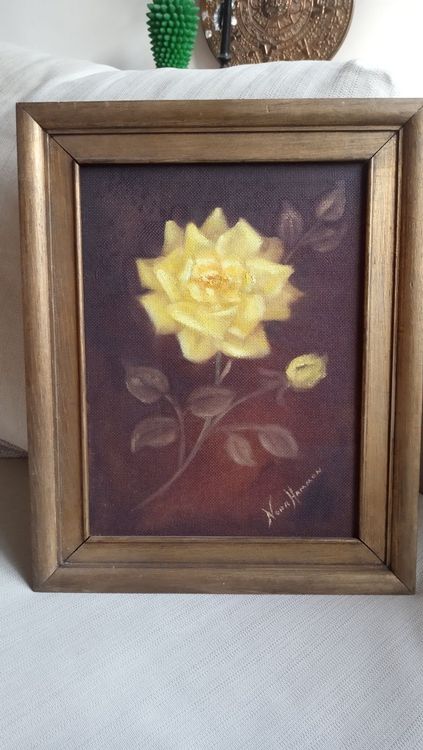 Nora Hammon Original Ölbild Yellow Rose gelbe Rahmen gerahmt | Kaufen auf Ricardo