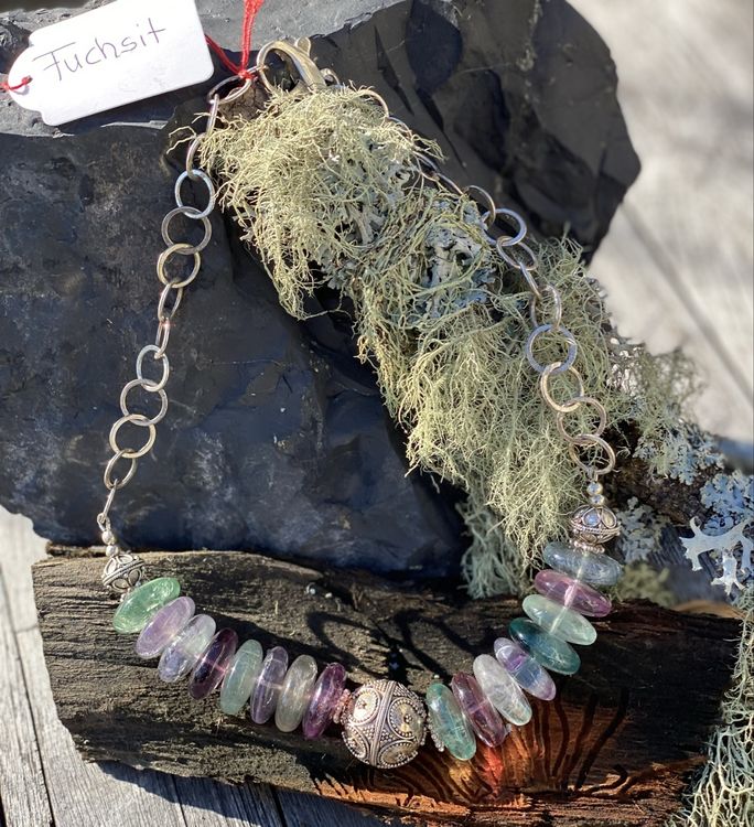 Silberkette mit Fuchsit,Anhänger verziert,Unikat handgemacht (Gebraucht) in Belp für CHF 190 ...