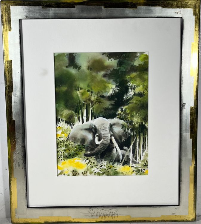 Dschungel Szene Aquarell mit eine Elefant, Monogrammiert (Gebraucht) in Root für CHF 29 – mit ...