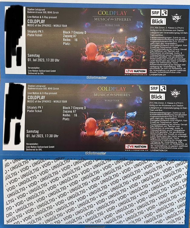 ***Coldplay / 2x Sitzplatz-Ticket Platin / 01.07.2023*** (Gebraucht) in Baden für CHF 870 – mit ...